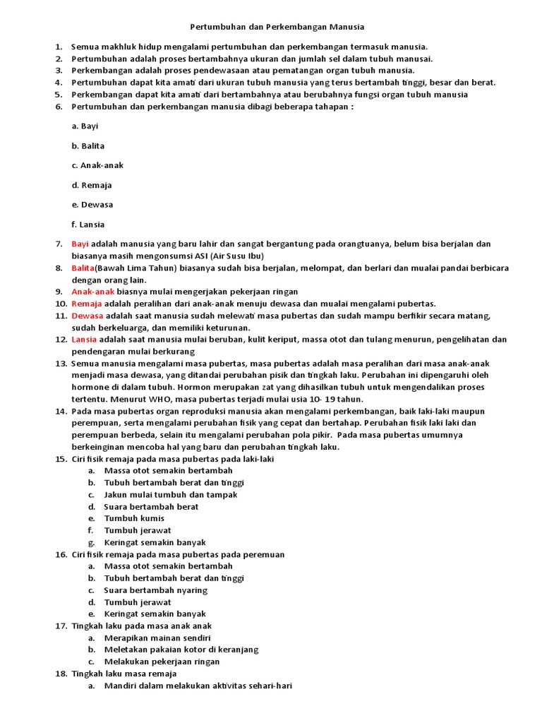 Pertumbuhan Dan Perkembangan Manusia | PDF | Kesehatan Holistik