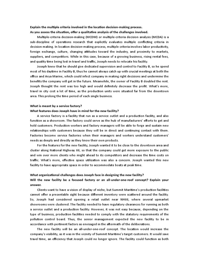 Case Study Summit Maritime | PDF | Factory | Decision Making