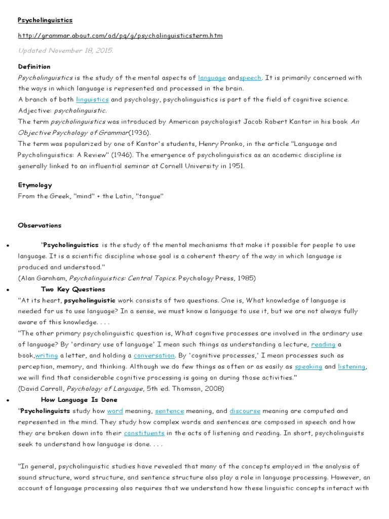 Psycholinguistics: Updated November 18, 2015 | PDF | Psycholinguistics ...