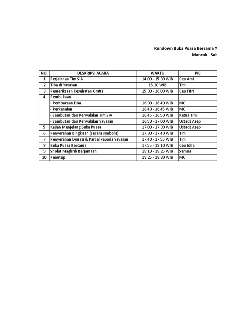 Rundown Bukber Hay El Rahma Mancak | PDF