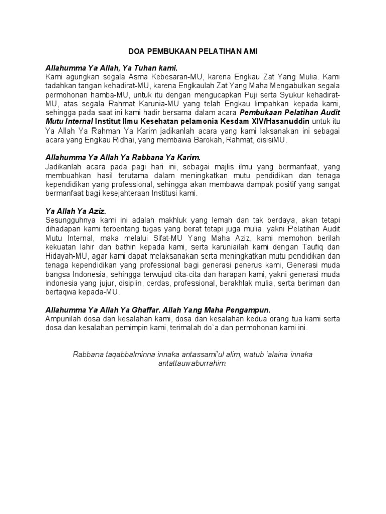 Doa Pembukaan Pelatihan Ami | PDF