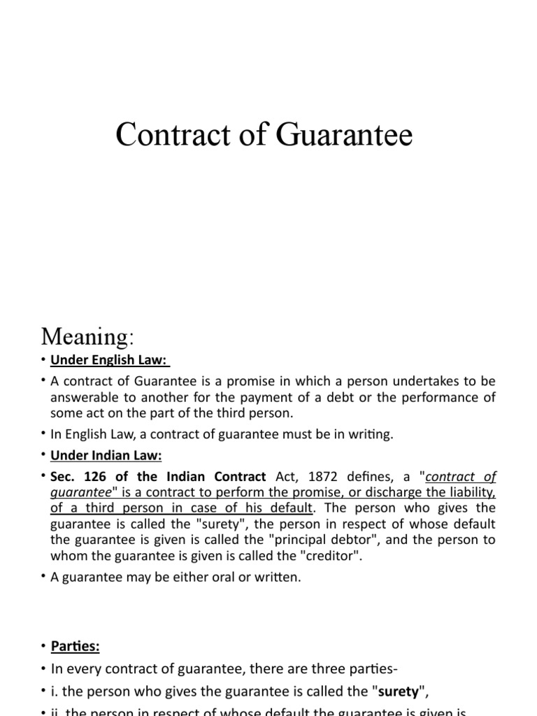 Contract of Guarantee | PDF | Guarantee | Surety