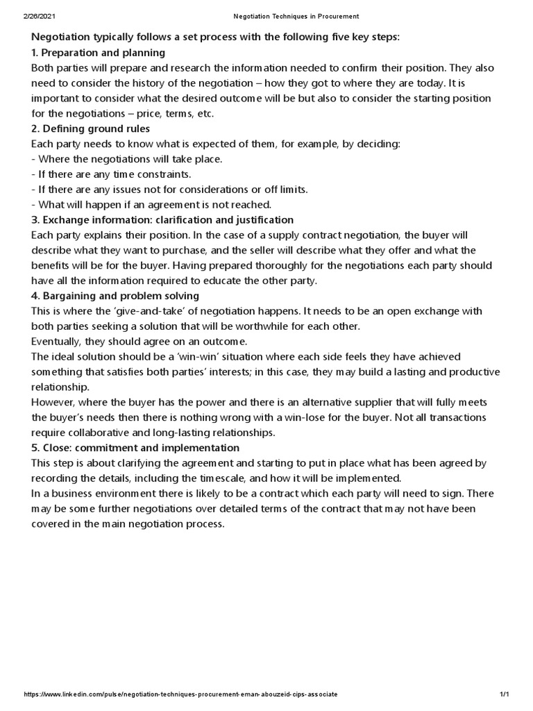 Procurement Negotiation Techniques Explained | PDF | Negotiation ...