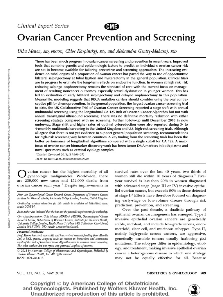 Ovarian Cancer Prevention and Screening.22 | PDF | Ovarian Cancer | Cancer