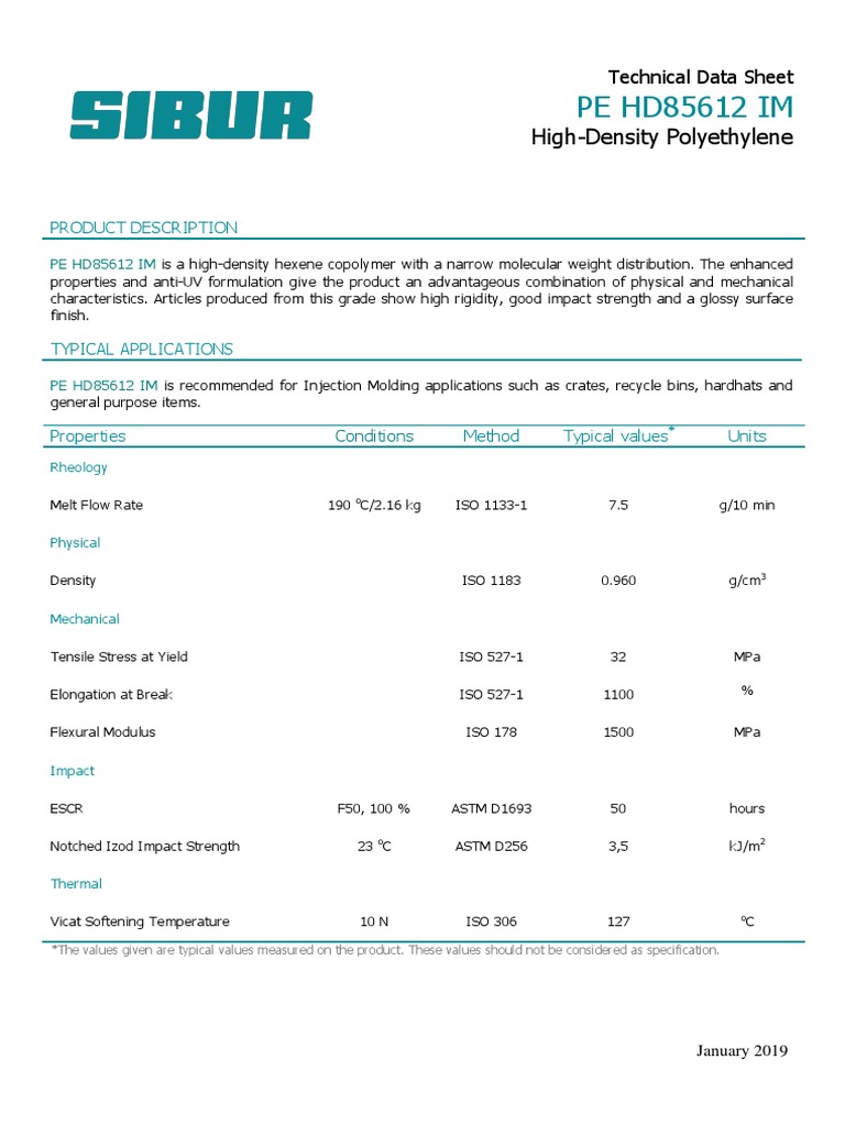PE HD85612 IM: High-Density Polyethylene | PDF | Polymers | Polyethylene
