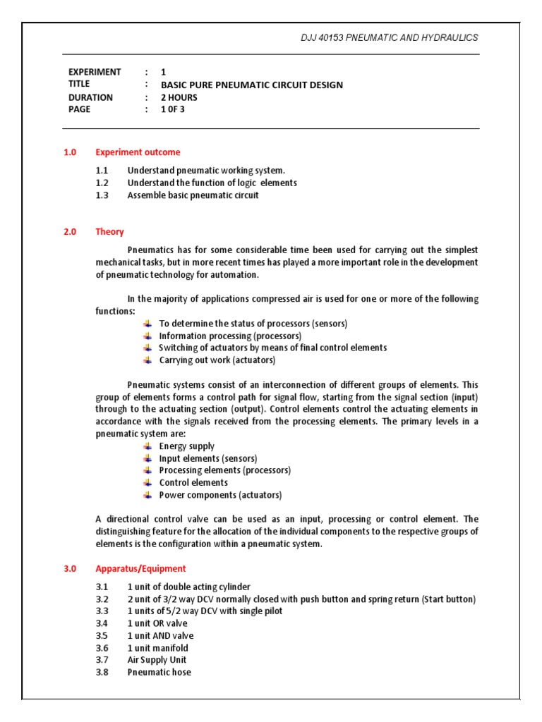 DJJ40153 - Lab Sheet 1 | PDF | Pneumatics | Actuator