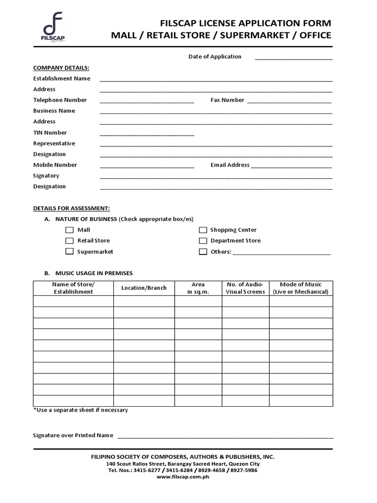FILSCAP License Application Form | PDF | Business