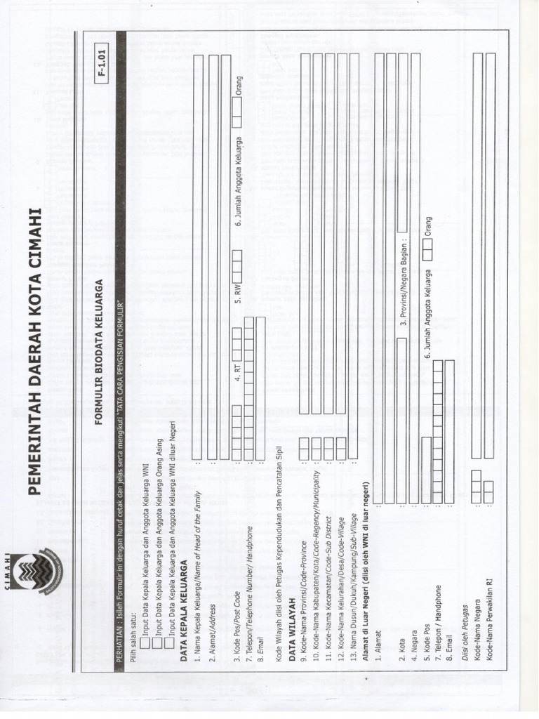 f1.01 Formulir Biodata Keluarga (KK) | PDF