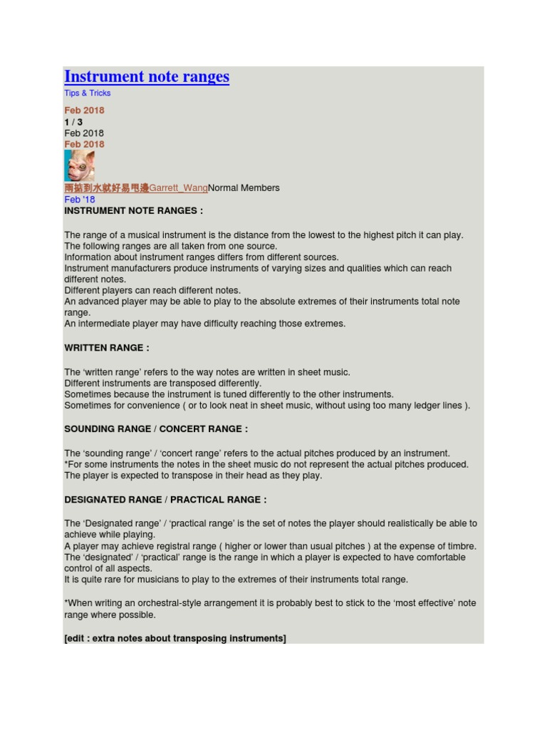 Instrument Note Ranges | PDF | Pitch (Music) | Clef