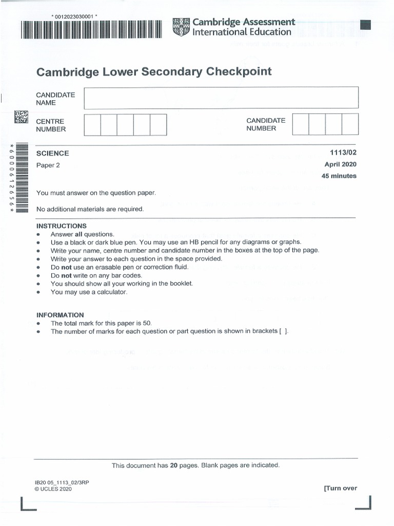 2020 Checkpoint Science Paper 2 | PDF