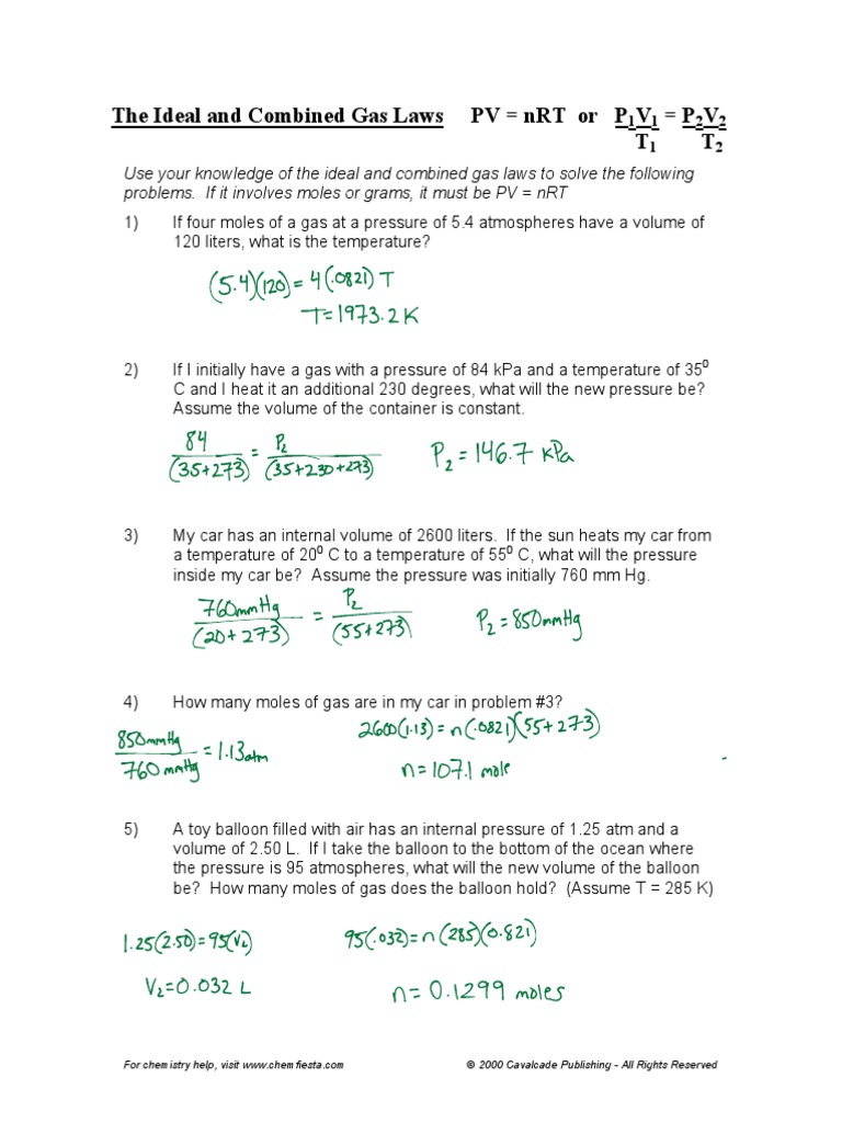 Gas Laws Review WS ANSWERS | PDF | Gases | Nitrogen