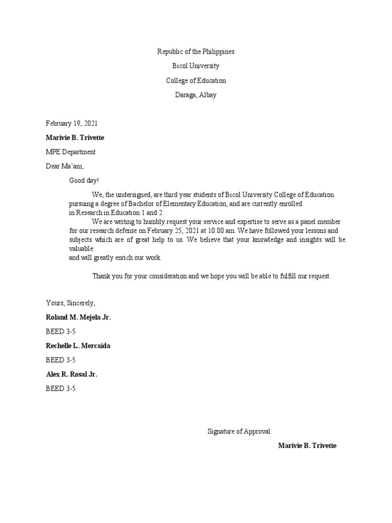 Letter For Panel