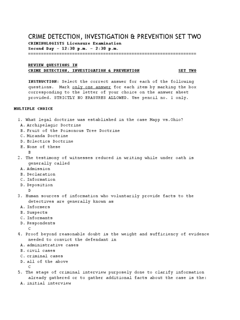 Crime Detection, Investigation & Prevention Set Two | PDF | Arrest ...