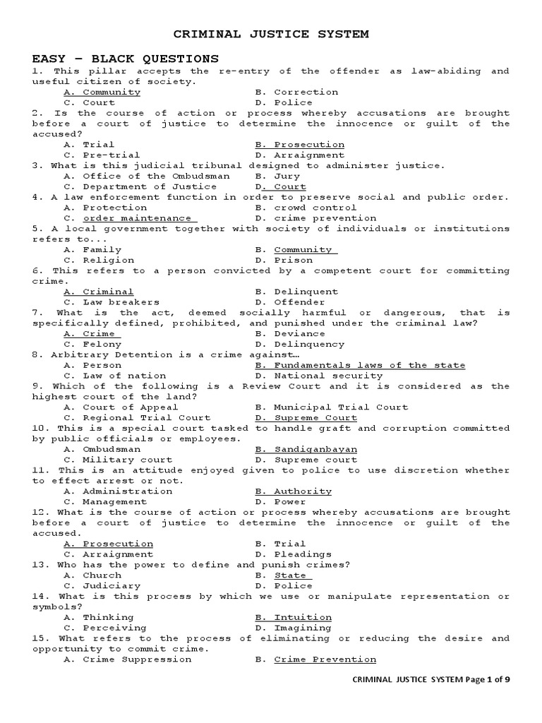 Criminal Justice System Easy - Black Questions | PDF | Criminal Justice ...