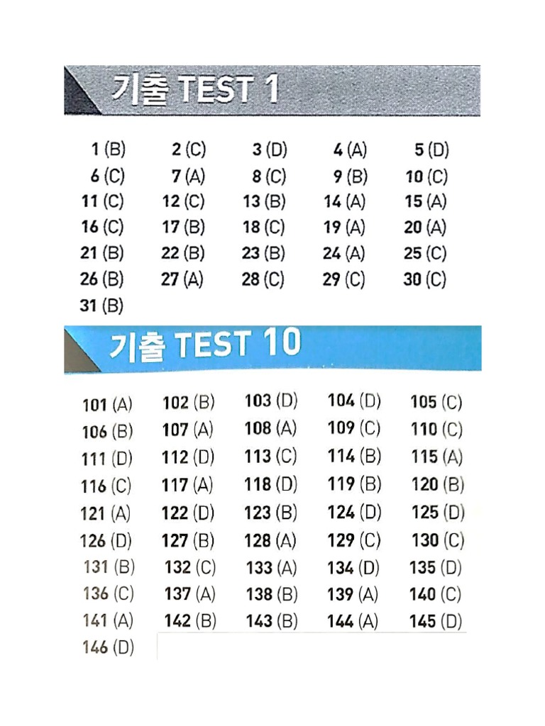 Ets 2020 Test 1 (L) - Test 1 (P6) - Test 10 (P5) Keys | PDF