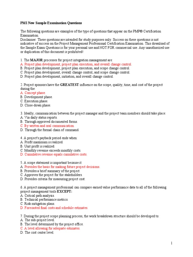 PMI Sample Exams - 1 | PDF | Risk | Project Management