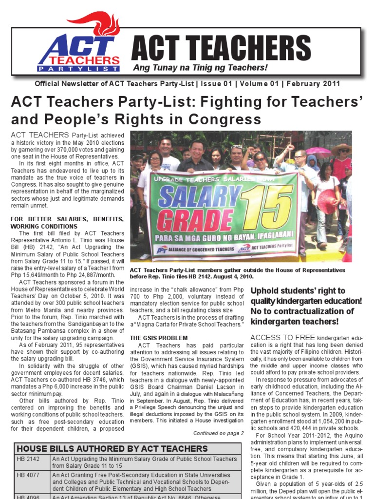 ACT Teachers Party-List Advocacy and Achievements | PDF | State School ...