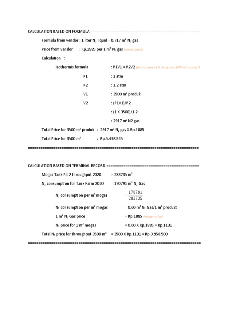 Calculation Nitrogen Consumption For Nitrogen Blanketing | PDF