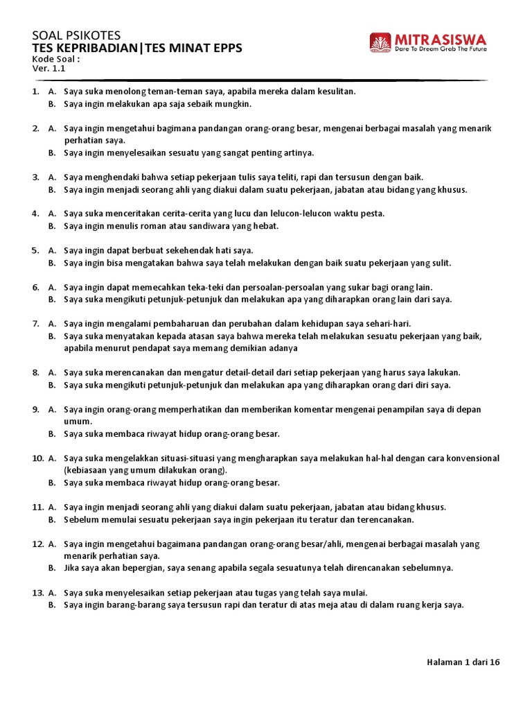 Tes Minat EPPS | PDF