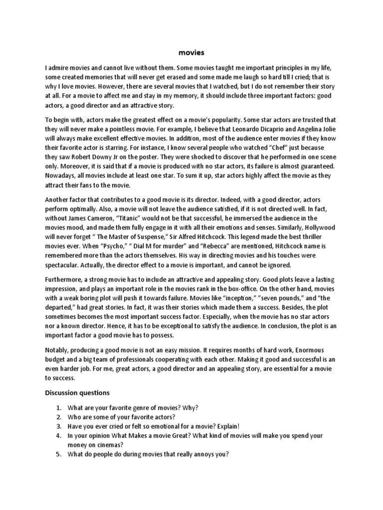 Movies: Discussion Questions | PDF | Alfred Hitchcock | Cinema