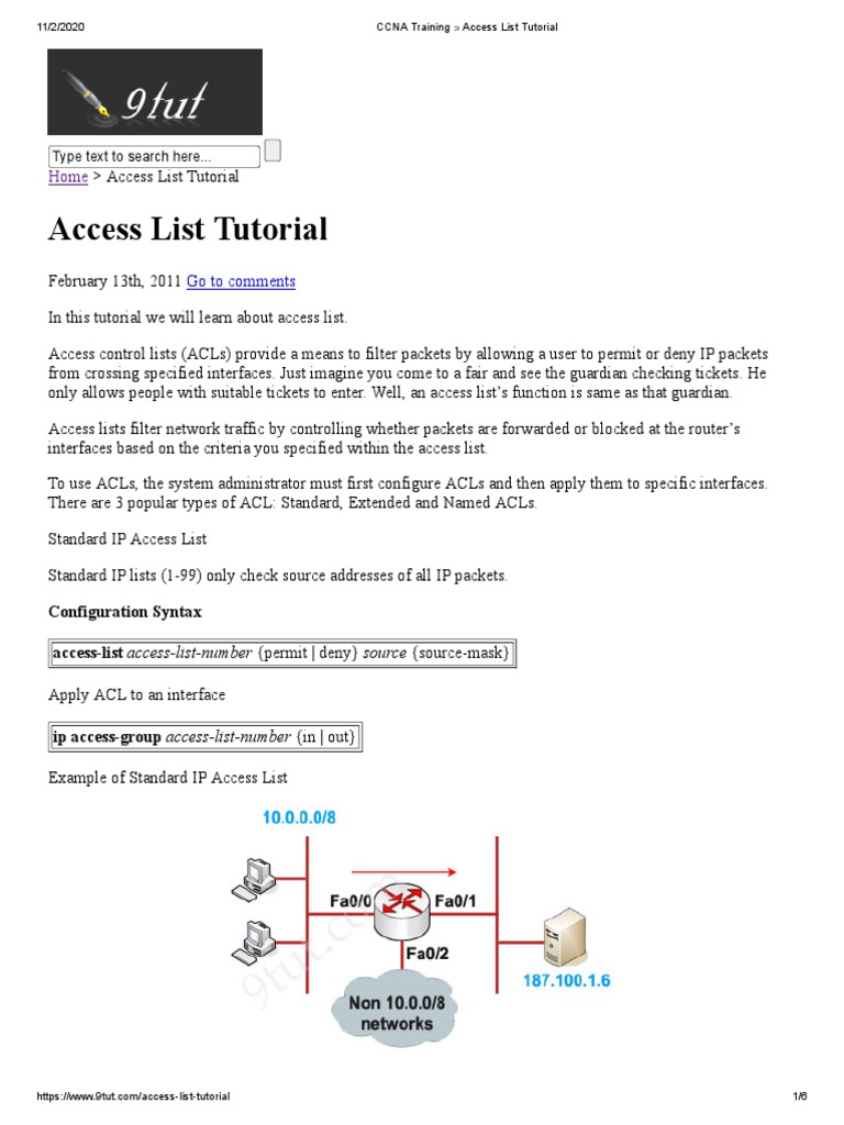 CCNA Training Access List Tutorial | Download Free PDF | Port (Computer Networking) | Router ...