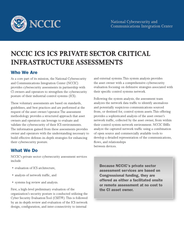 Nccic Ics Ics Private Sector Critical Infrastructure Assessments | PDF ...