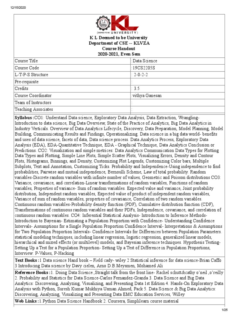 Data Science Regular Handout | PDF | Data Analysis | Statistics