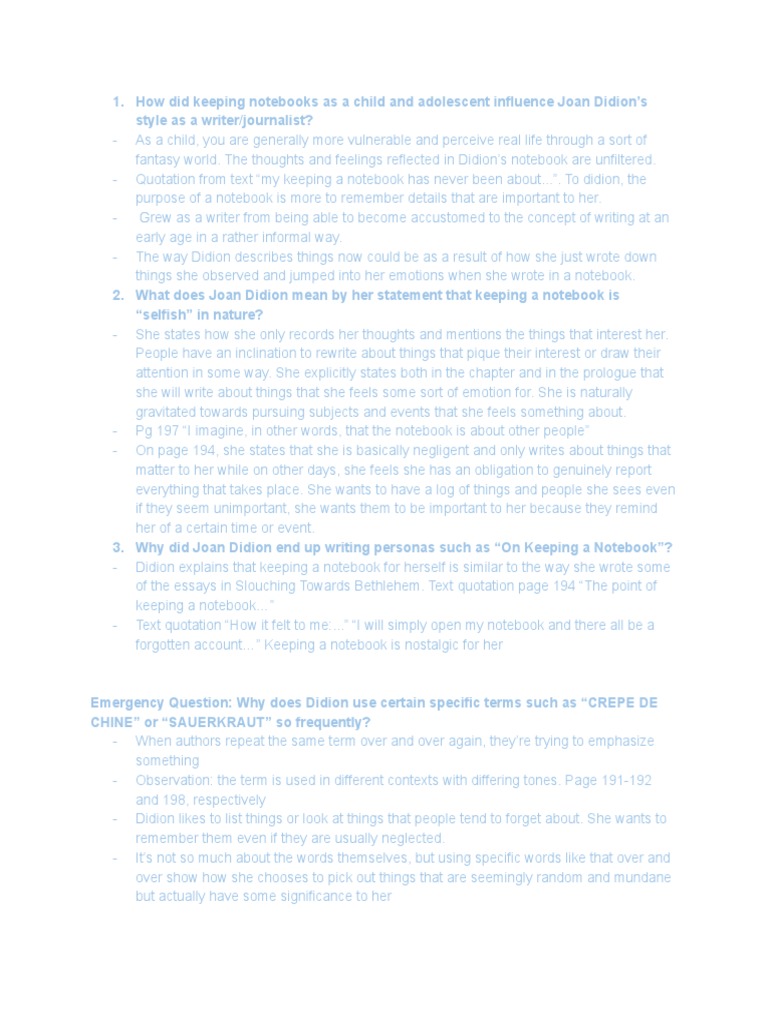 Ib English-On Keeping A Notebook Discussion | PDF | Essays | Vocabulary