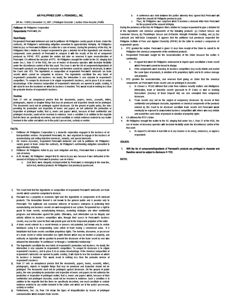 Air Philippines Corp v. Pennswell, Inc. | PDF | Trade Secret ...