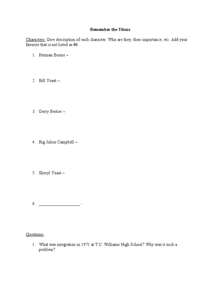 Remember The Titans Questions | PDF