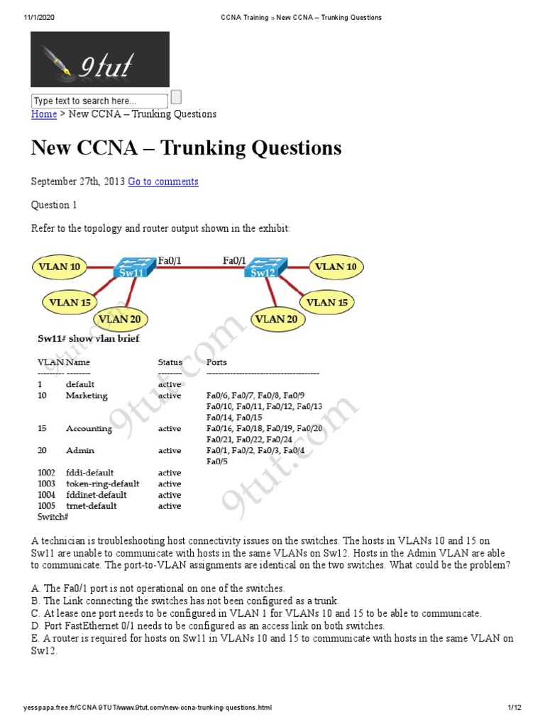 New CCNA – Trunking Questions: An Analysis of Sample Exam Questions Regarding VLAN Trunking ...