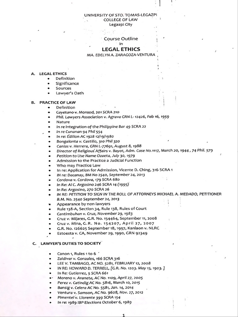 Course Outline Legal Ethics | PDF