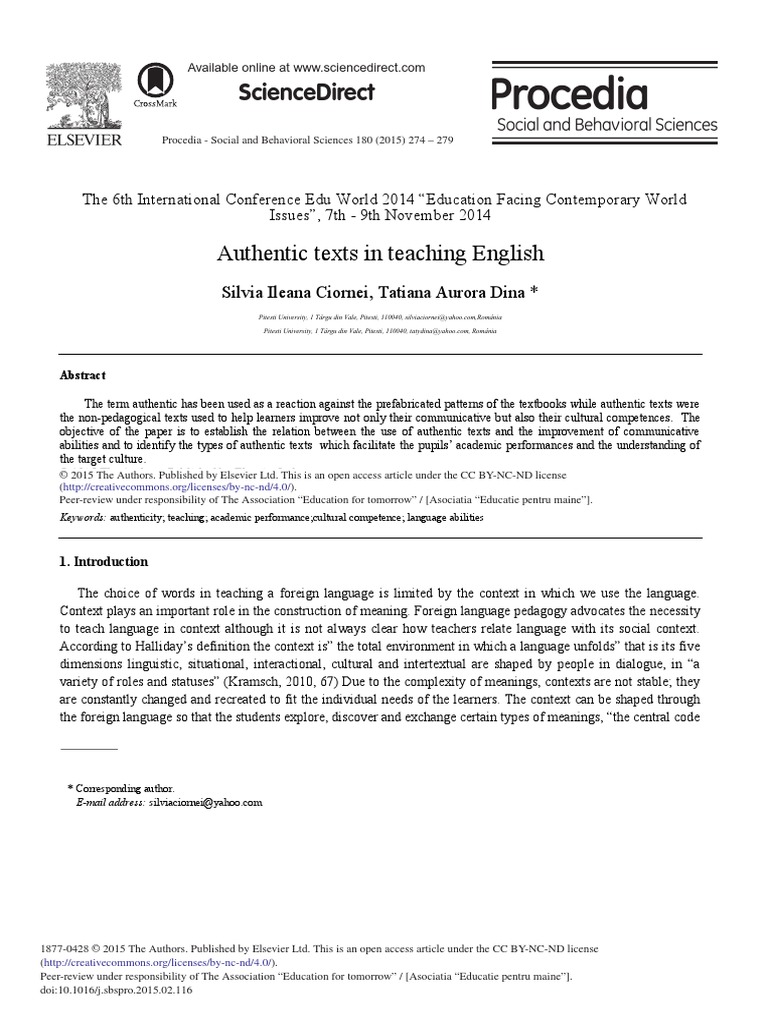 Authentic Texts in Teaching English | Download Free PDF | Language ...