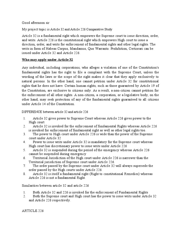 Who May Apply Under Article 32: Article 32 and Article 226 Comparative ...