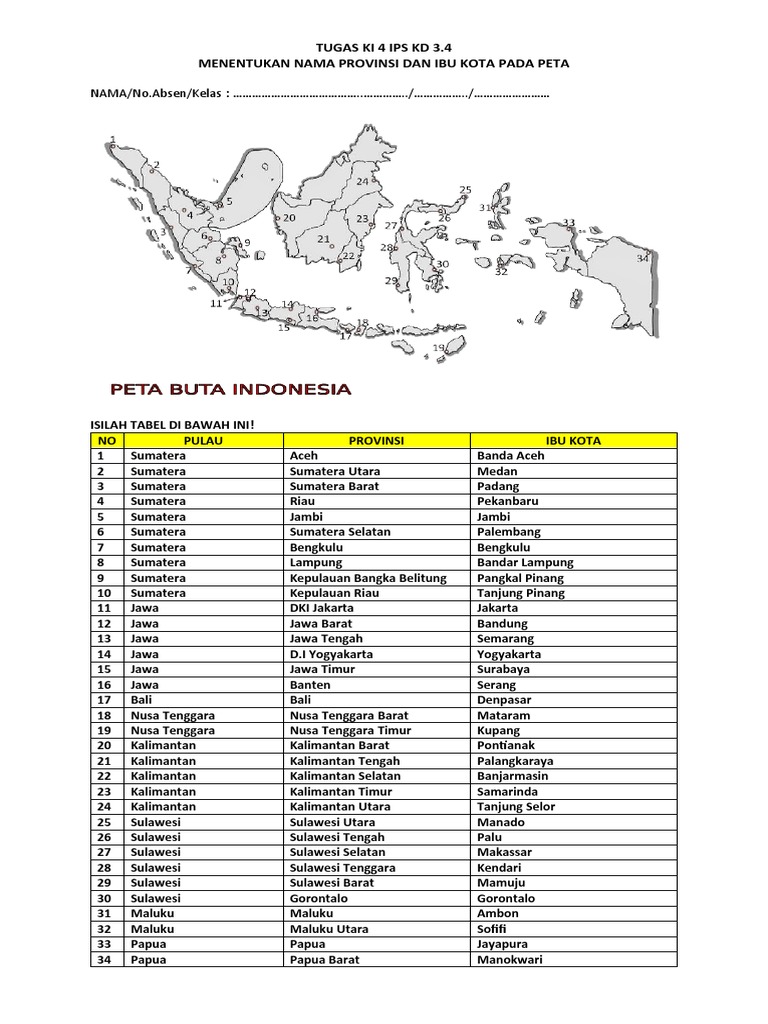 TUGAS KI 4 IPS Peta Provinsi Dan Ibu Kota | PDF