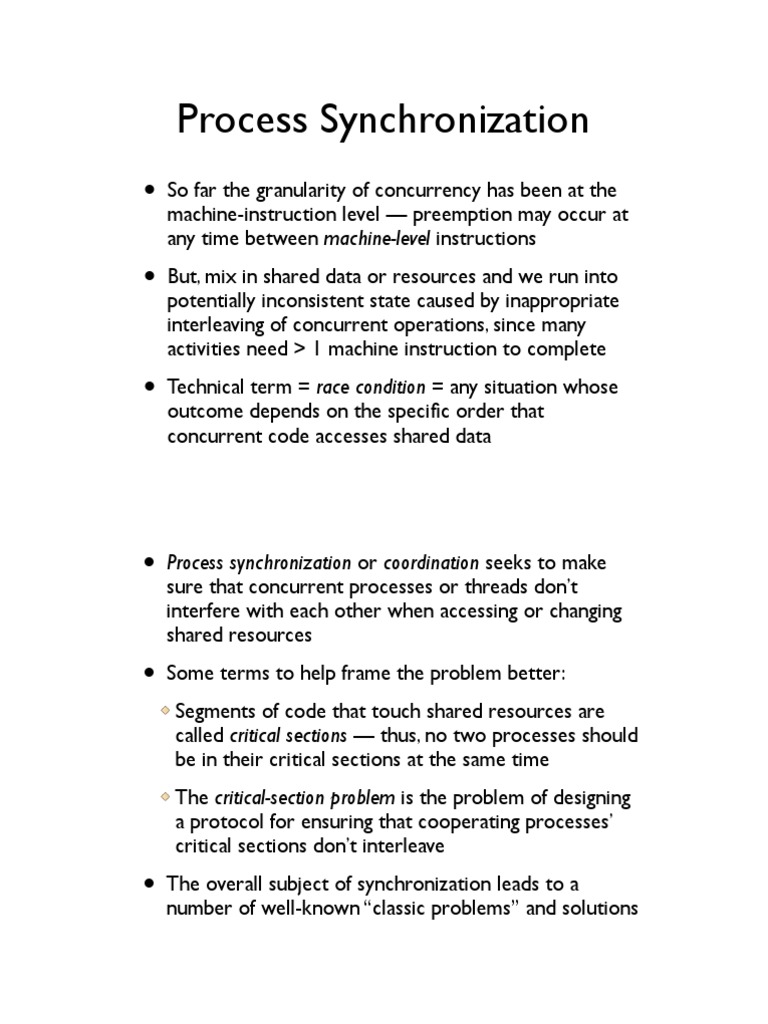 Process Synchronization Or Coordination Seeks To Make Pdf Thread Computing Operating
