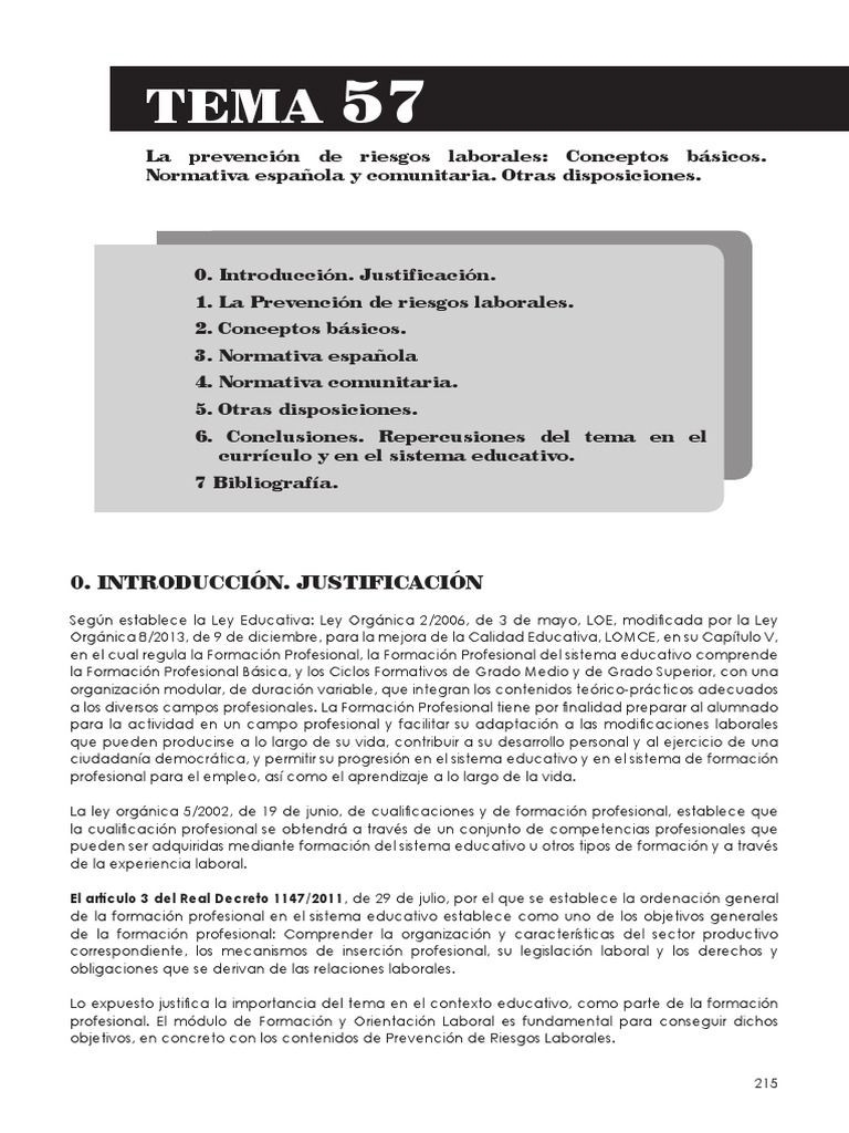 Tema 57 - Prevencion de Riesgos Laborales - 2 | Descargar gratis PDF | Organización ...