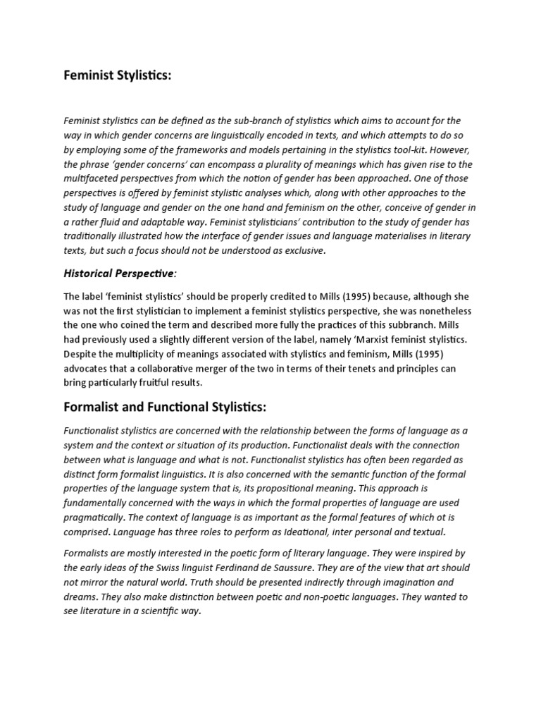Feminist Stylistics:: Historical Perspective | PDF | Linguistics | Feminism