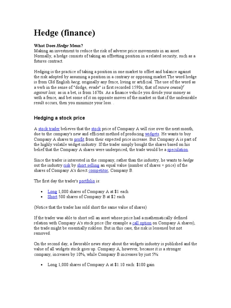 Hedge (Finance) : What Does Hedge Mean? | PDF | Hedge (Finance) | Arbitrage