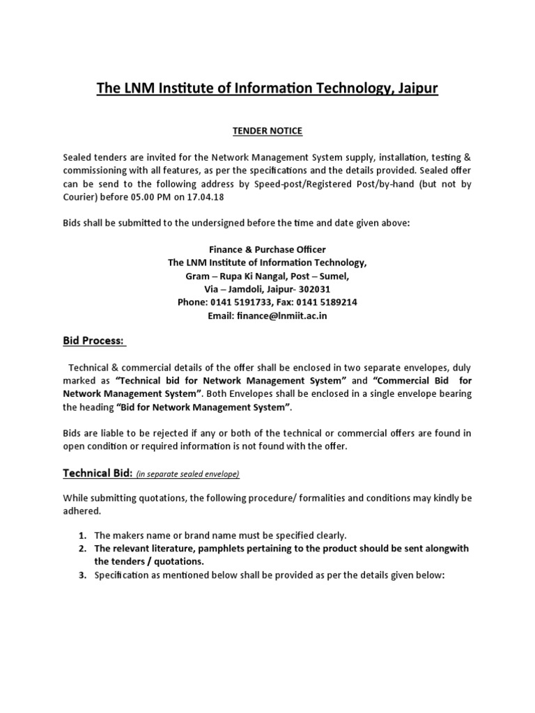 Network Management System Tender Document | PDF | Computer Network ...