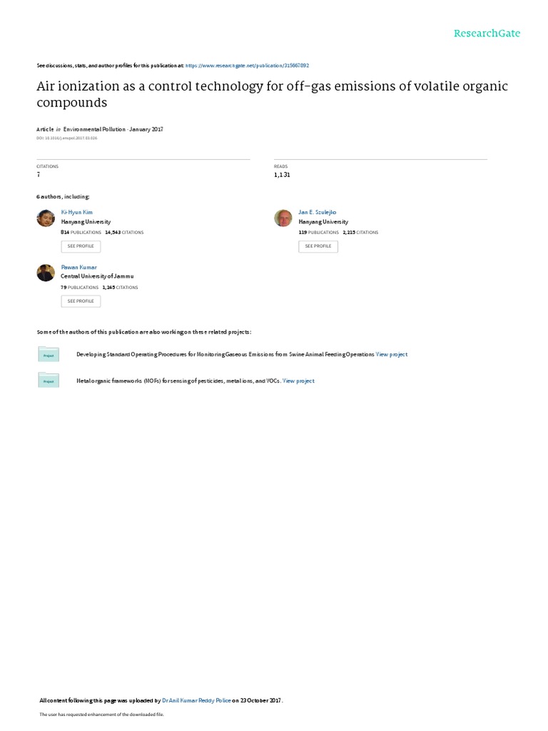 Air Ionization As A Control Technology For Off-Gas Emissions of ...