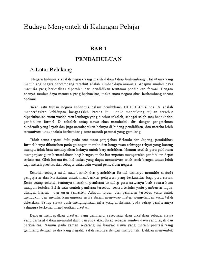 Budaya Menyontek Di Kalangan Pelajar | PDF