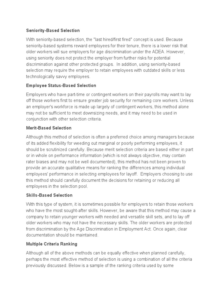 Seniority-Based Selection | PDF | Layoff | Employment
