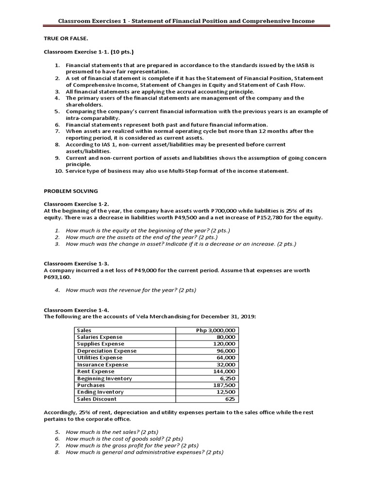 Classroom Exercises 1 - Statement of Financial Position and ...