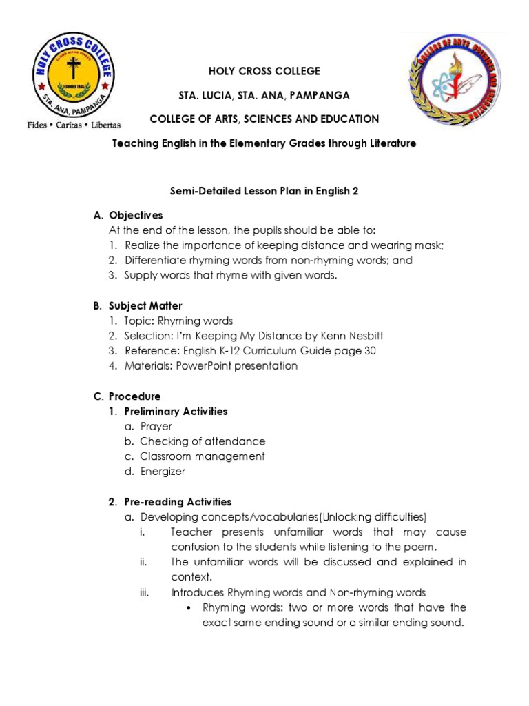 Semi-Detailed Lesson Plan | PDF | Lesson Plan | Education Theory