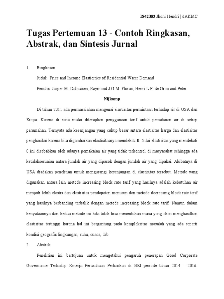 Tugas Pertemuan 13 - Contoh Ringkasan, Abstrak, Dan Sintesis Jurnal ...