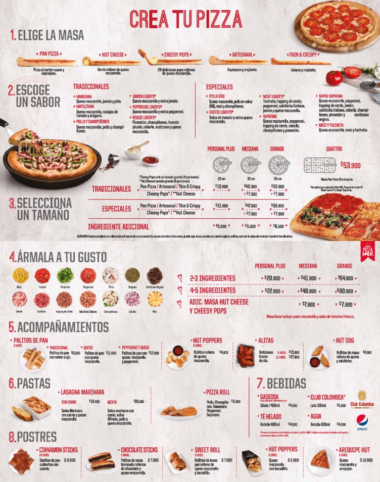 Menu for pizza hut store