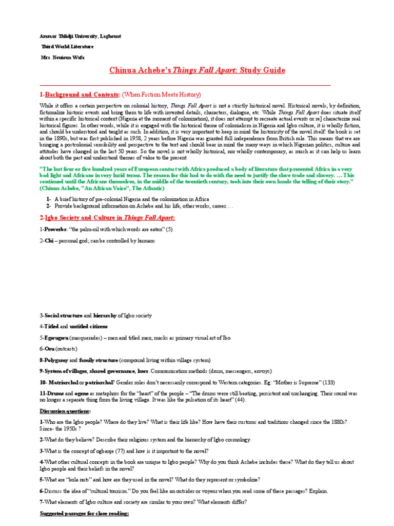 Chinua Achebe's Things Fall Apart: Study Guide: 1-Background and Contexts: (When Fiction Meets ...