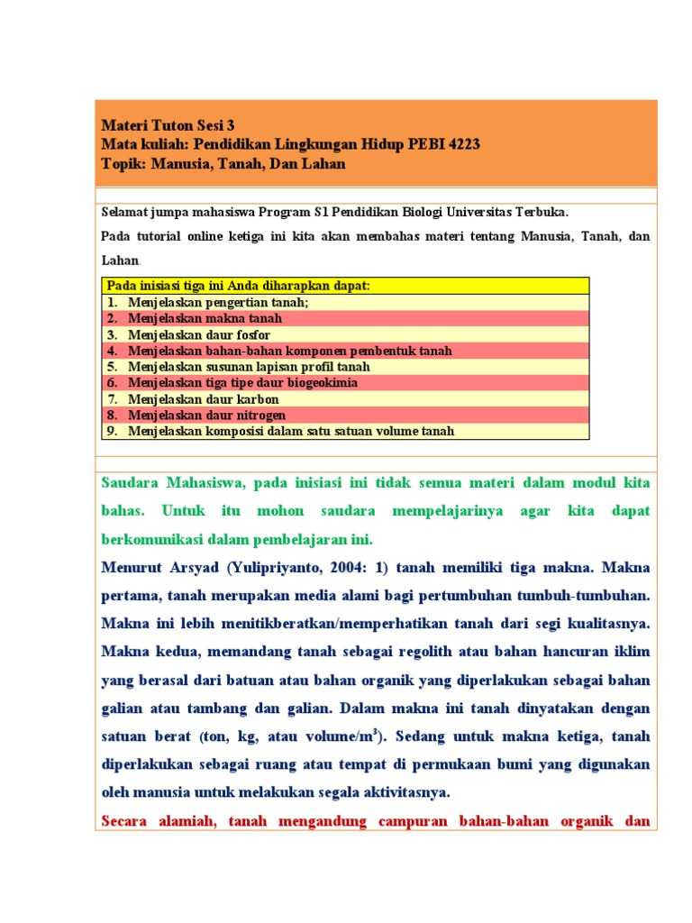 Materi Tuton SesI 3 PLH S1 - Non - Pendas | PDF