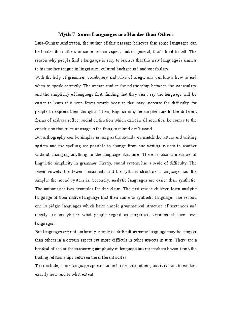 Myth 7 Some Languages Are Harder Than Others | PDF